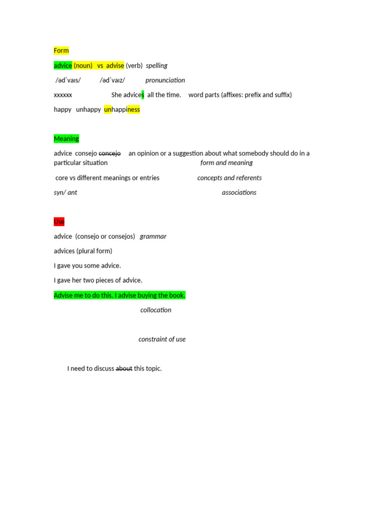 Form, Meaning and Use Advice | PDF