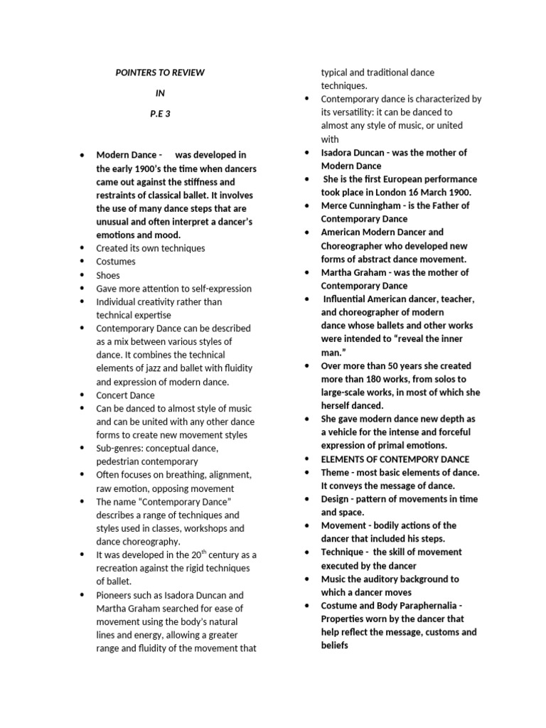 Pointers To Review P.E 3 2nd Quarter | PDF | Dances | Performing Arts