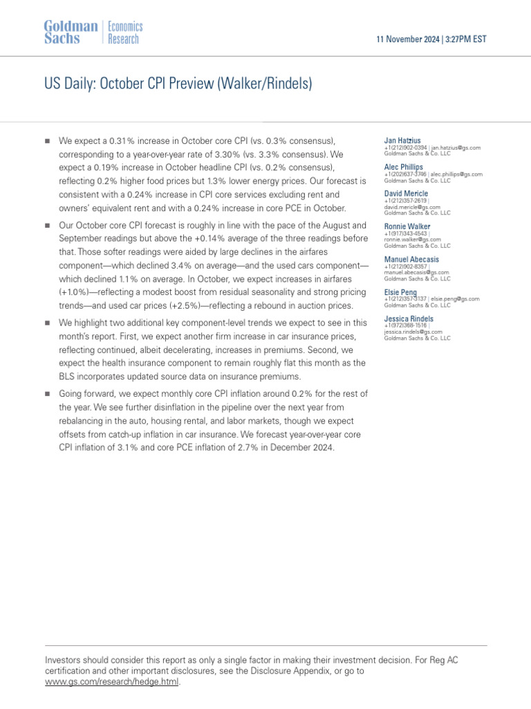 Goldman - October CPI Preview | PDF | Consumer Price Index | Securities ...