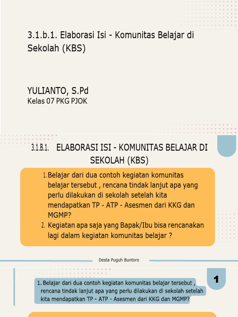 3.1.b.1. Elaborasi Isi - YULI - Komunitas Belajar Di Sekolah (KBS) | PDF