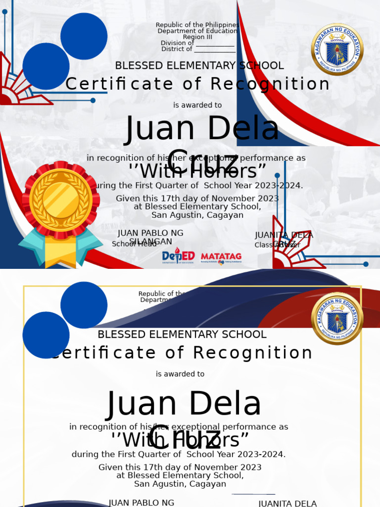 Certificate of Recognition for Honors | PDF | Philippines | Government