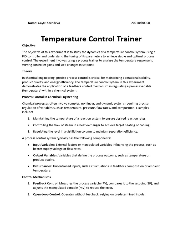Exp - 1 - Temperature Control Trainer | PDF | Control Theory | Damping