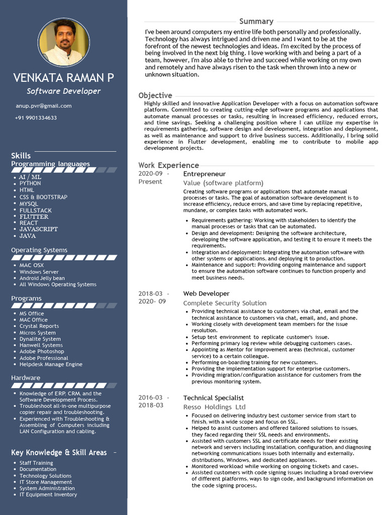Venkata Raman P CV - Resume 2024 | PDF | Computer Network | Software