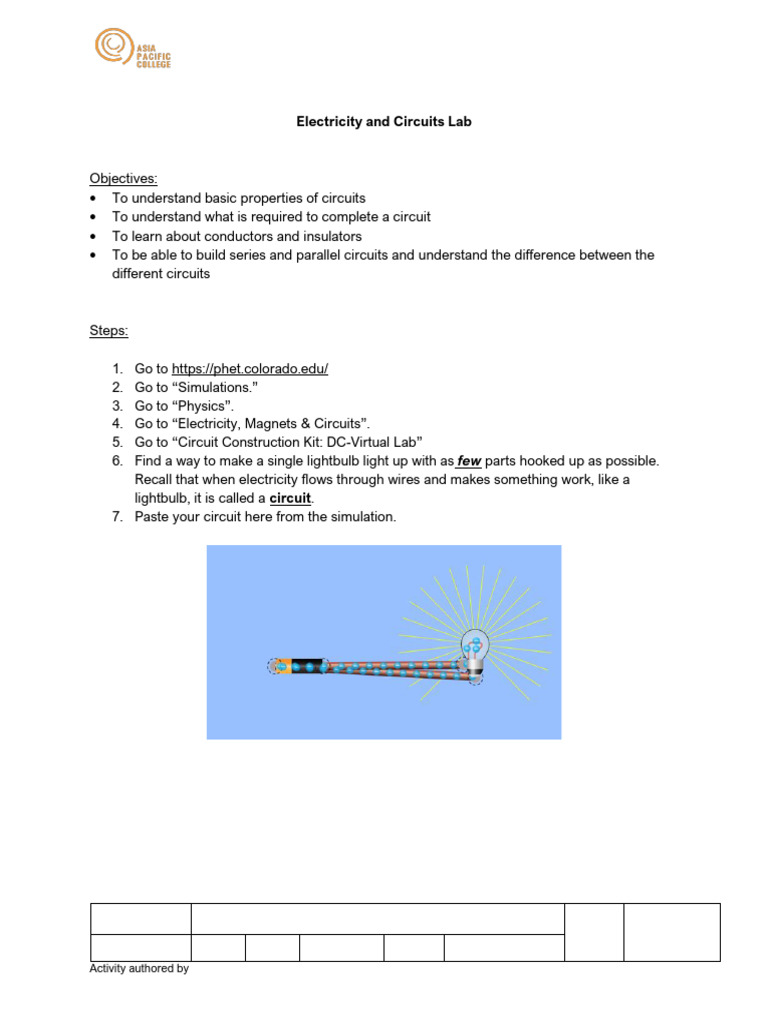 Electricity and Circuits Lab Guide | PDF | Series And Parallel Circuits ...