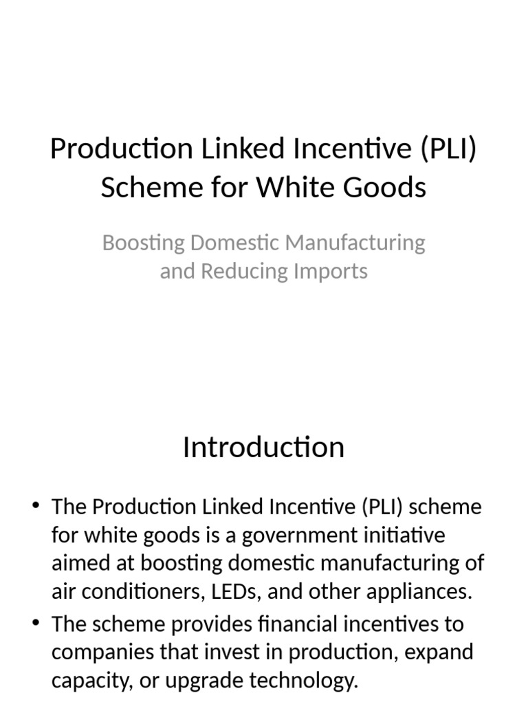 PLI Scheme for White Goods Manufacturing | PDF