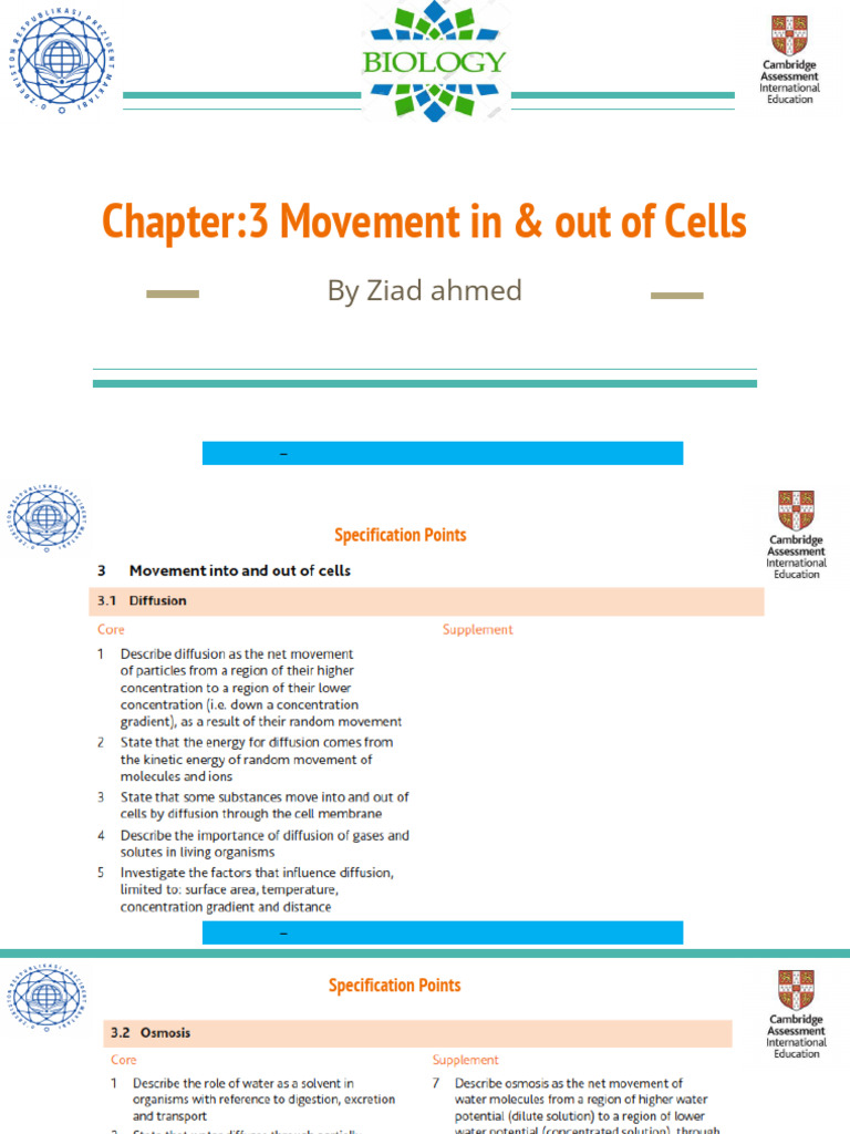 CIE-IGCSE-Chap 3 Movement in & Out of Cells | PDF | Osmosis | Diffusion