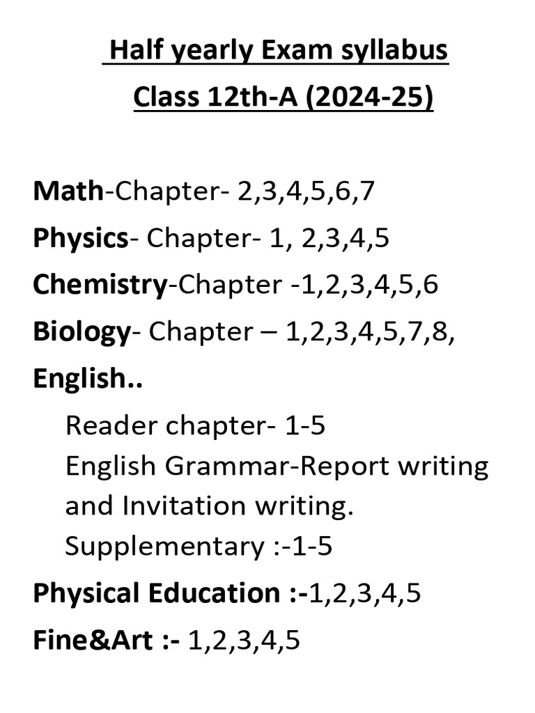 12th Half Yearly Syllabus | PDF
