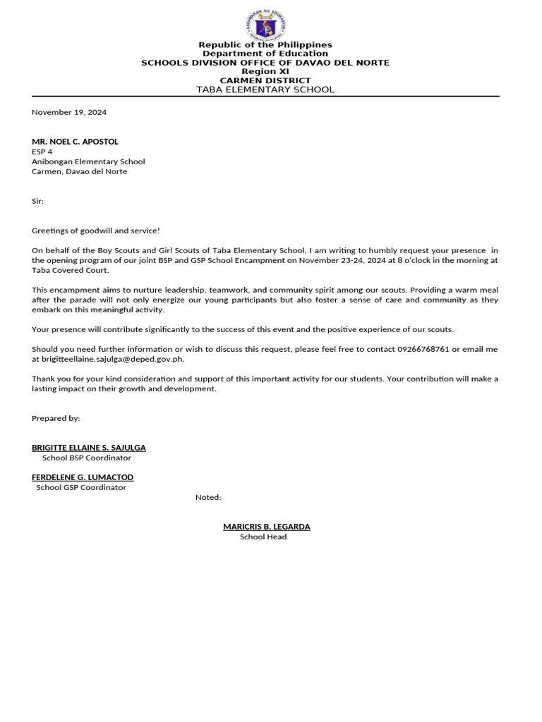 BSP & GSP Invitation Letter To Sir Boyles and Sir Apostol | PDF | Wellness