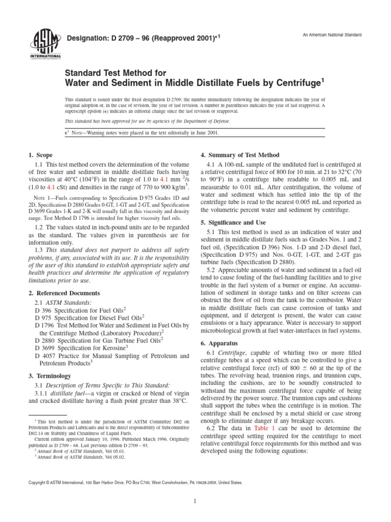 Water and Sediment in Middle Distillate Fuels by Centrifuge: Standard ...