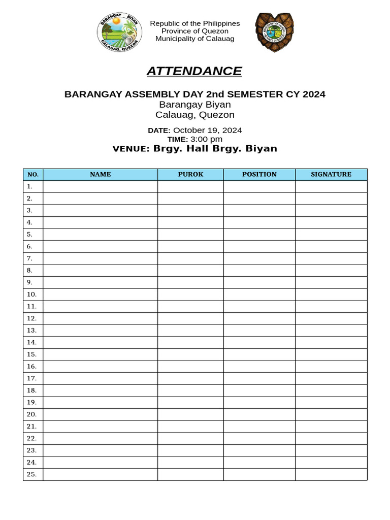 Barangay Attendance | PDF