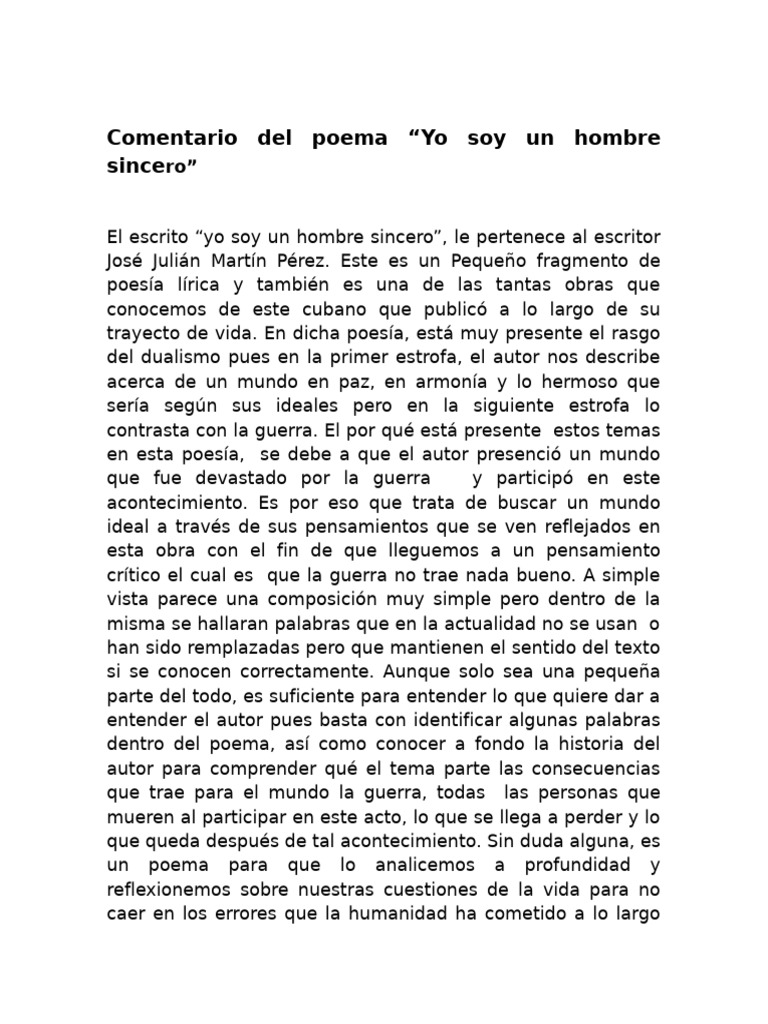 Análisis del poema "Yo soy un hombre sincero" | PDF | Poesía