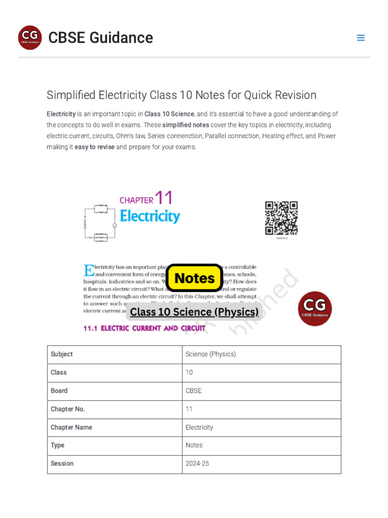 Simplified Electricity Class 10 Notes For Quick Revision - CBSE ...