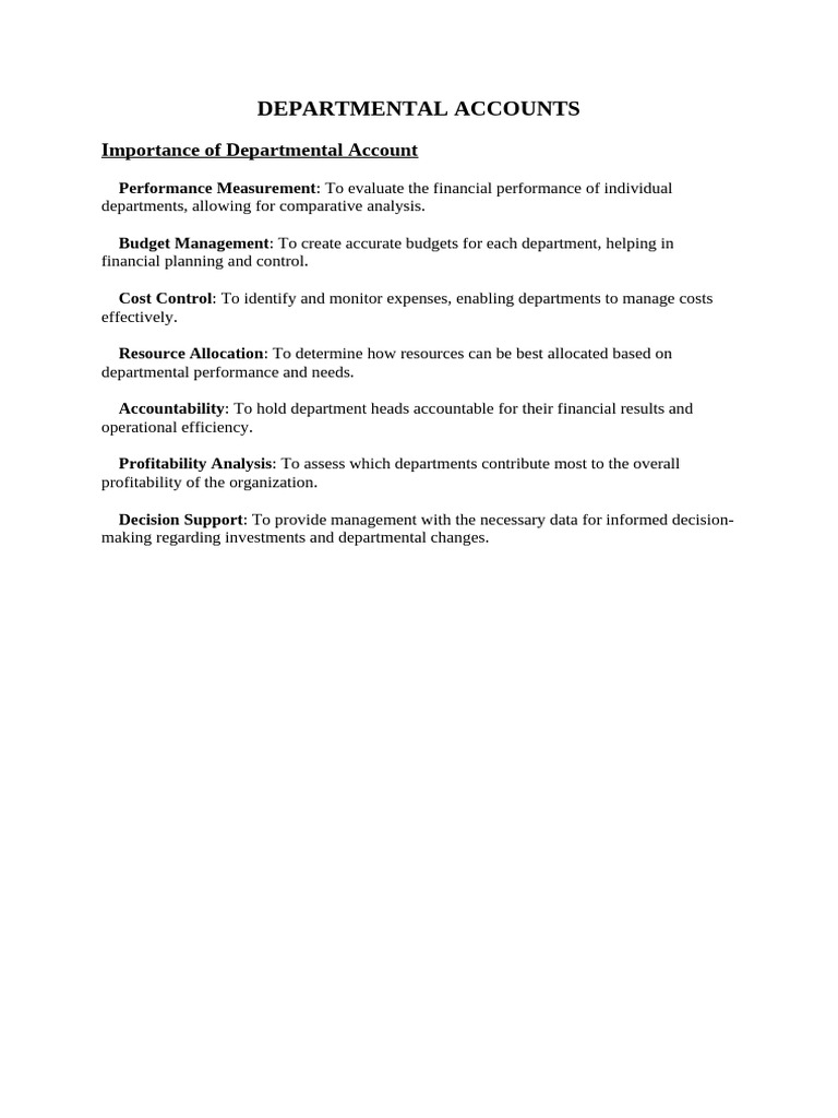 Departmental Accounts Overview and Solutions | PDF | Cost Accounting ...
