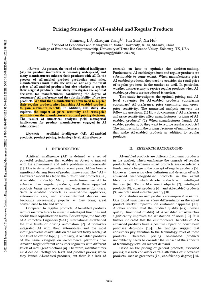 Pricing Strategies of AI-Enabled and Regular Products | PDF | Demand ...