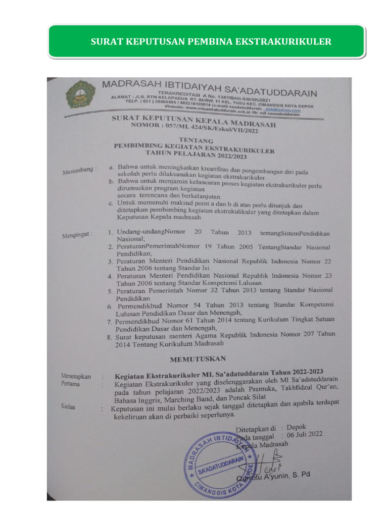 Contoh SK KS Ektrakurikuler | PDF | Sains & Matematika | Komputer