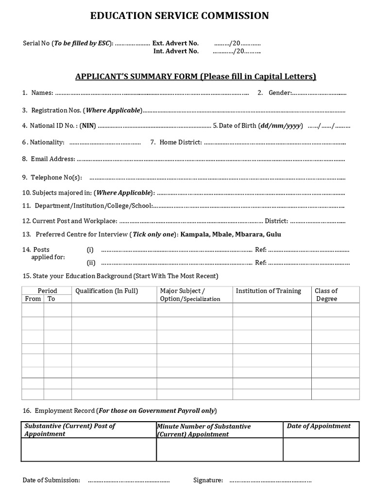 Applicant Summary Form | PDF