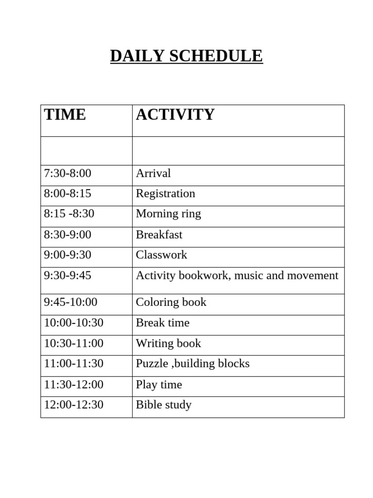 Daily School Schedule Overview | PDF