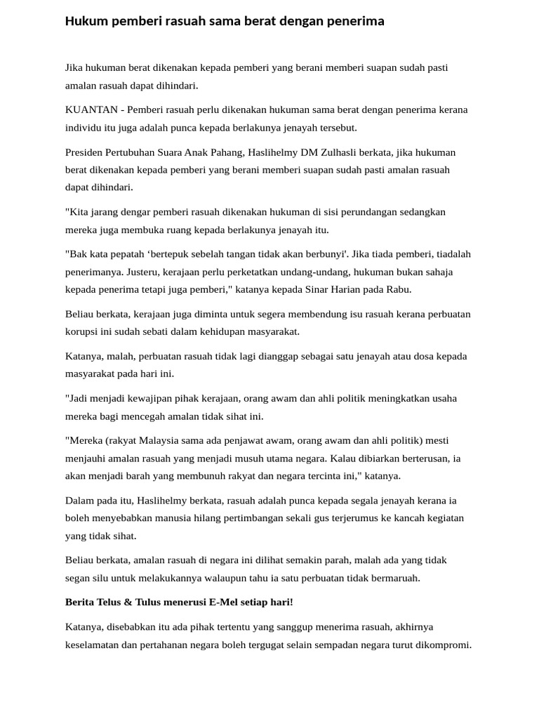 Hukum Pemberi Rasuah Sama Berat Dengan Penerima | PDF