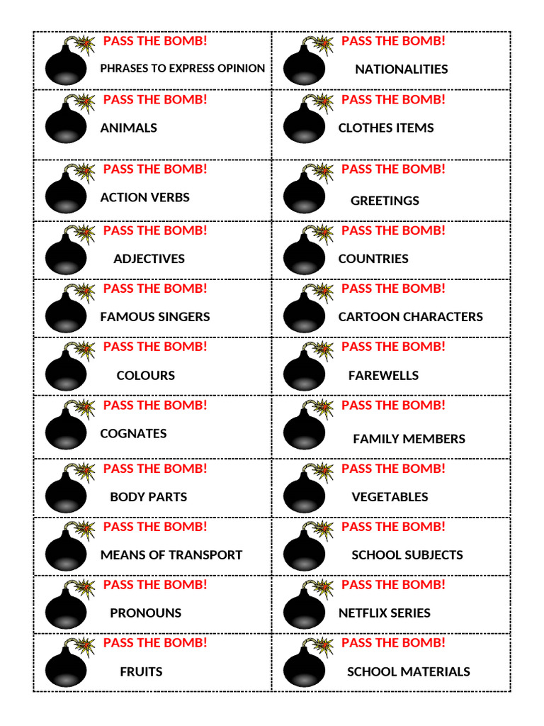 Pass the Bomb Game Instructions | PDF | Verb | Word