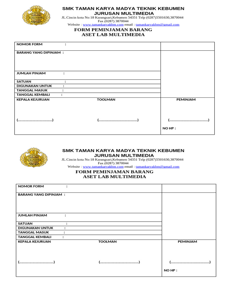 Form Peminjaman Aset Lab Multimedia | PDF