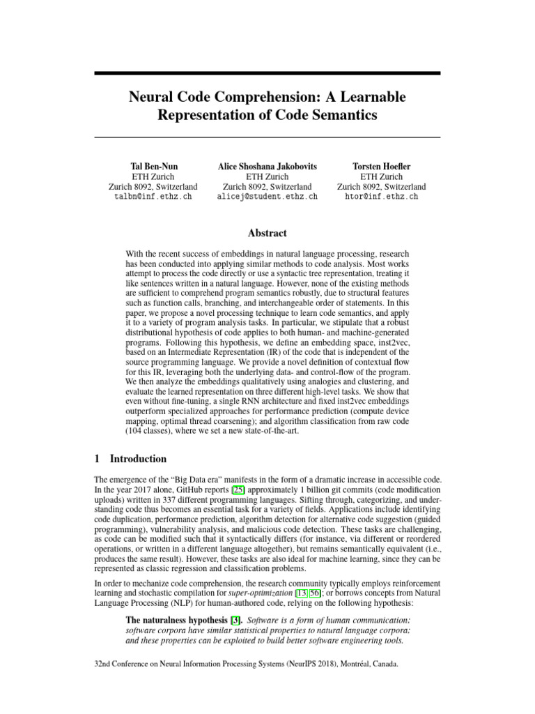 Neural Code Comprehension for Semantics | PDF | Compiler | Computing