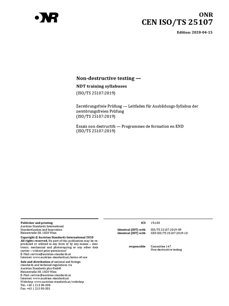 CEN ISO TS - NDT Training Syllabuses - 2020 | PDF | Nondestructive ...