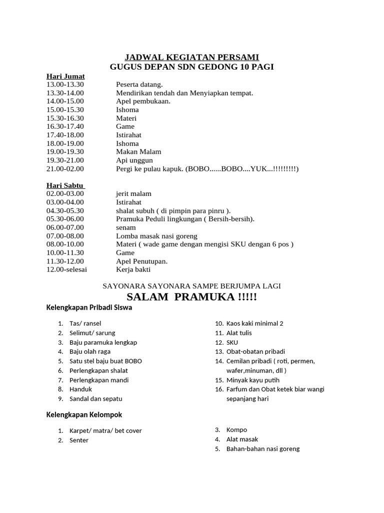 Jadwal Kegiatan Persami | PDF