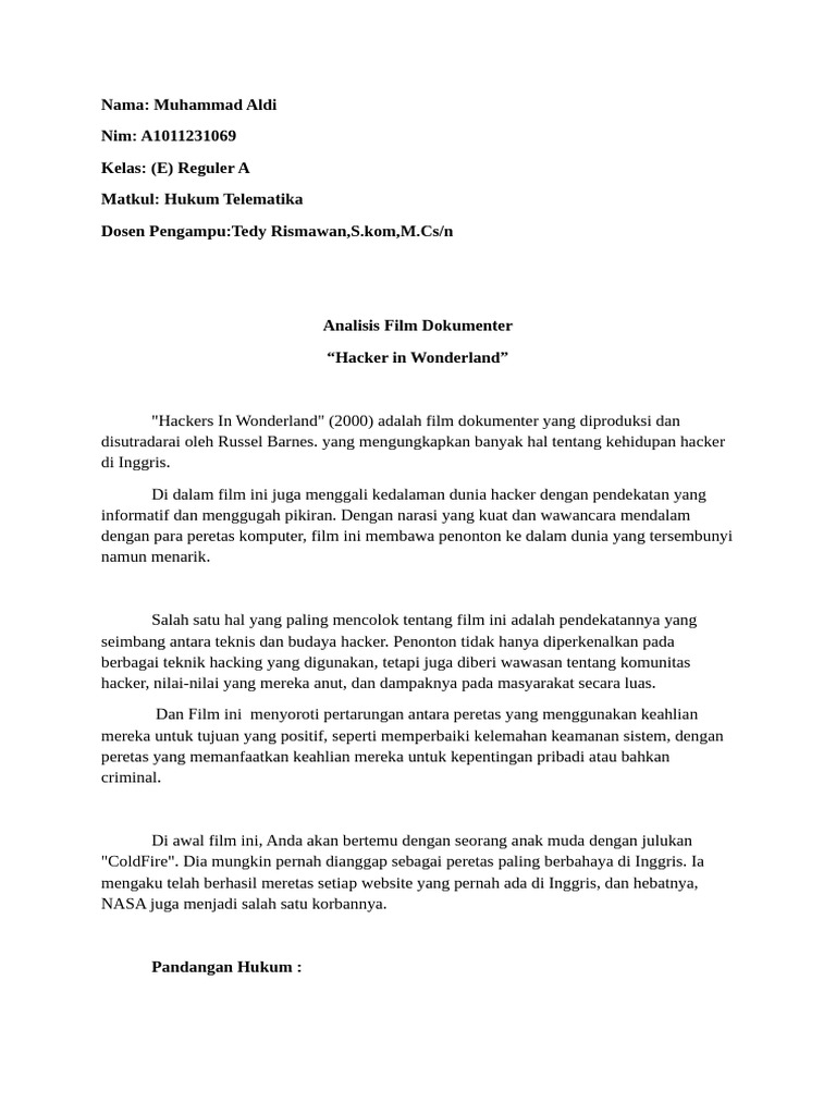 Muhammad Aldi - A1011230169 - Hukum Telematika | PDF | Ilmu Sosial