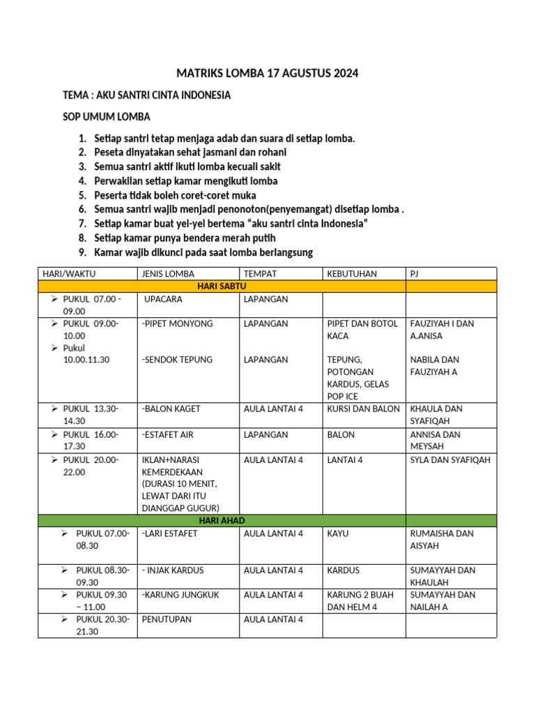 Matriks Lomba 17 Agustus 2024 Fix | PDF