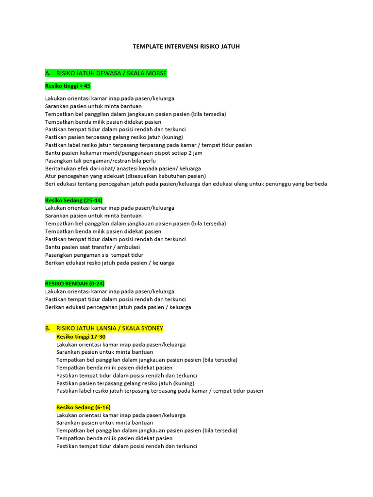 Template Intervensi Risiko Jatuh | PDF