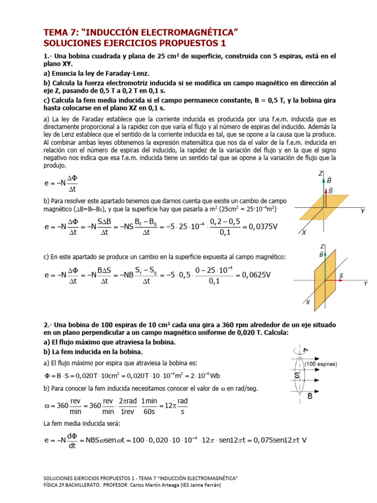 07 Fisica Solucion Ejercicios 01 18 19 | PDF | Inducción ...