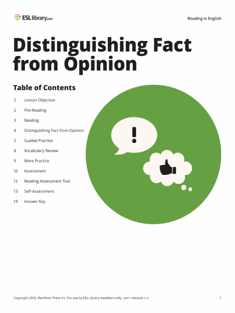 1 Distinguishing Fact From Opinion - Ellii (Formerly ESL Library) | PDF