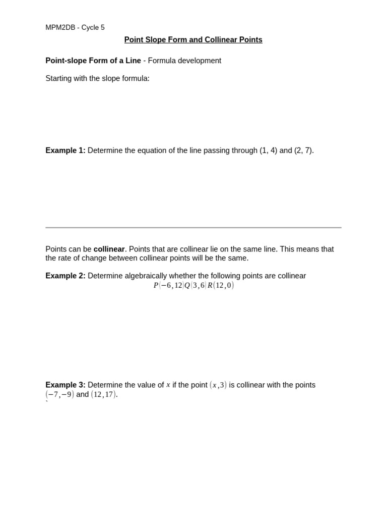Point Slope Form and Collinear Points | PDF