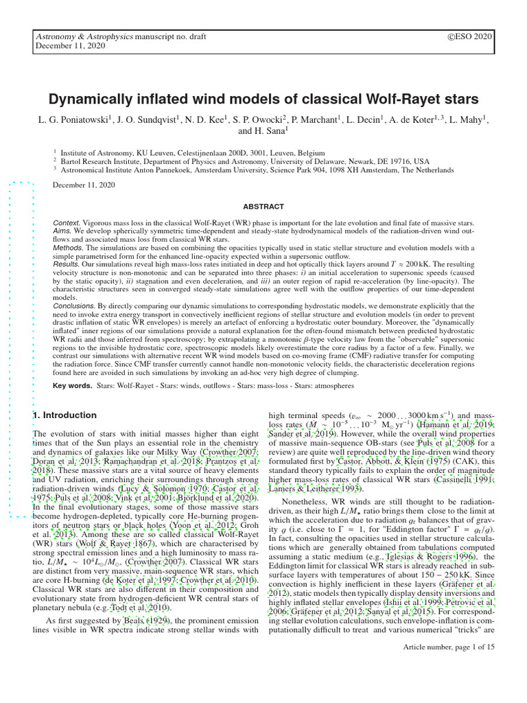Dynamically Inflated Wind Models of Classical Wolf-Rayet Stars | PDF ... Dynamically Inflated Wind Models of Classical Wolf-Rayet Stars | PDF ...
