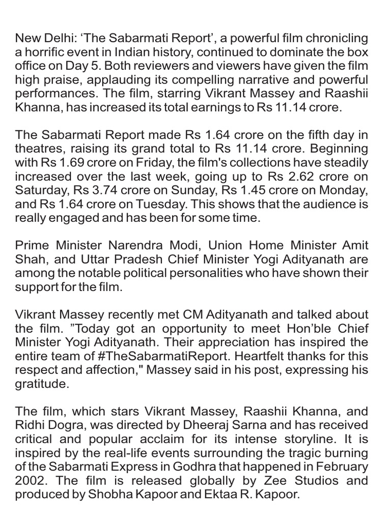 The Sabarmati Report' Box Office Collection | PDF | Politics