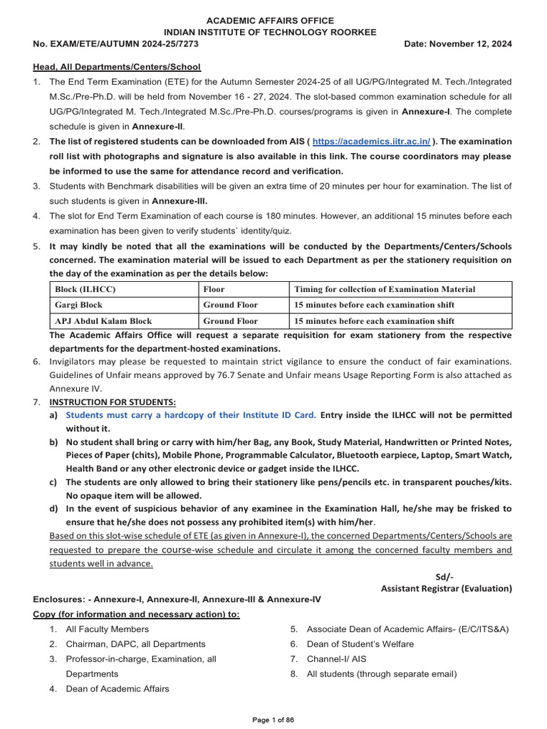 Final Schedule of The ETE For Autumn Semester 2024-2025 | PDF