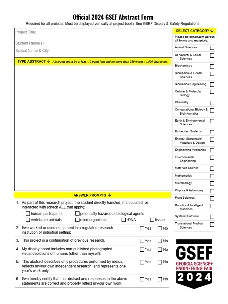 Gsef 2024 Abstract Form | PDF | Science | Engineering