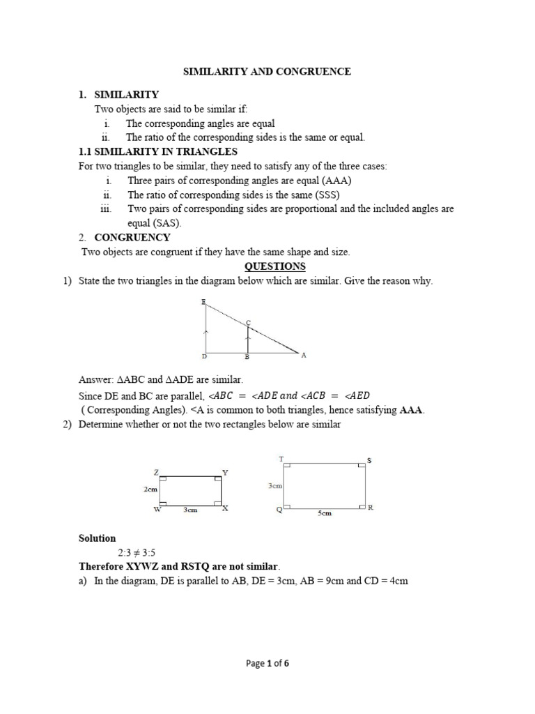 Simmilarity and Congruence | PDF | Euclidean Plane Geometry | Geometric ...