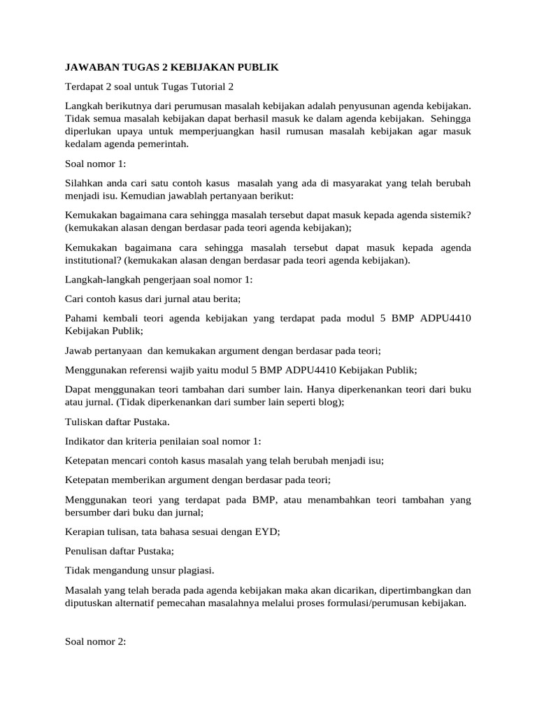 Jawaban Tugas 2 Kebijakan Publik | PDF