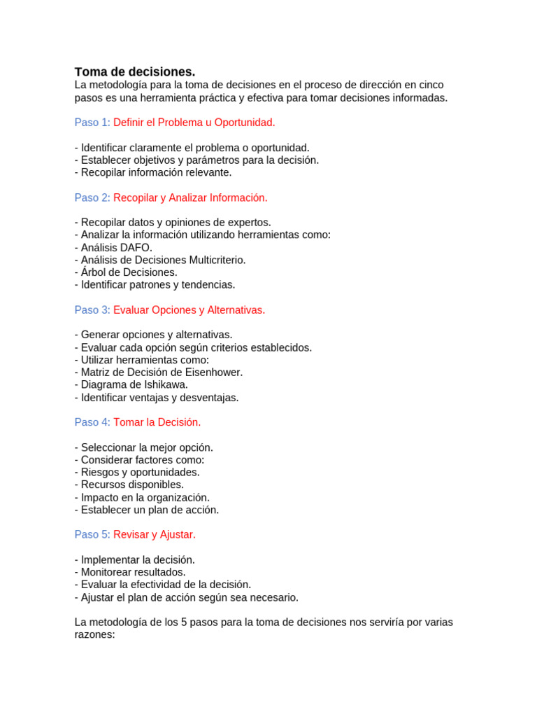 Metodología de 5 Pasos en Decisiones | PDF