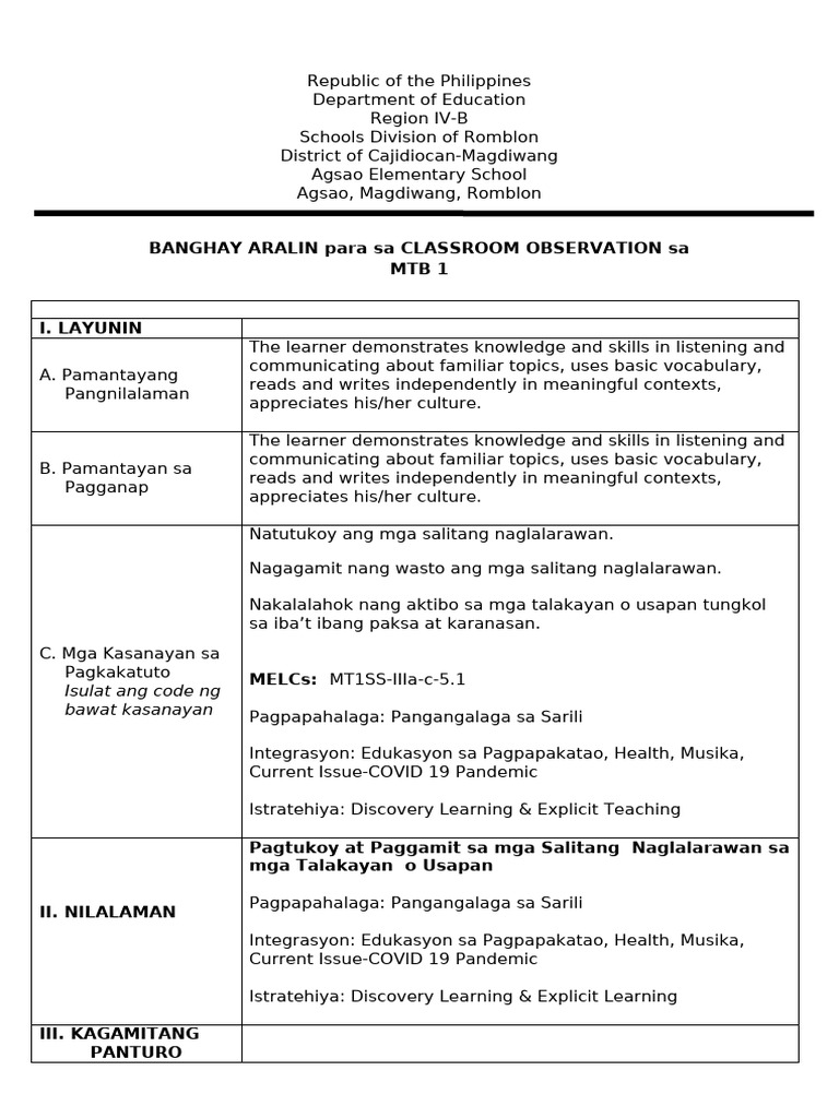 Co-Lesson-Plan-Mtb-Salitang Naglalarawan | PDF