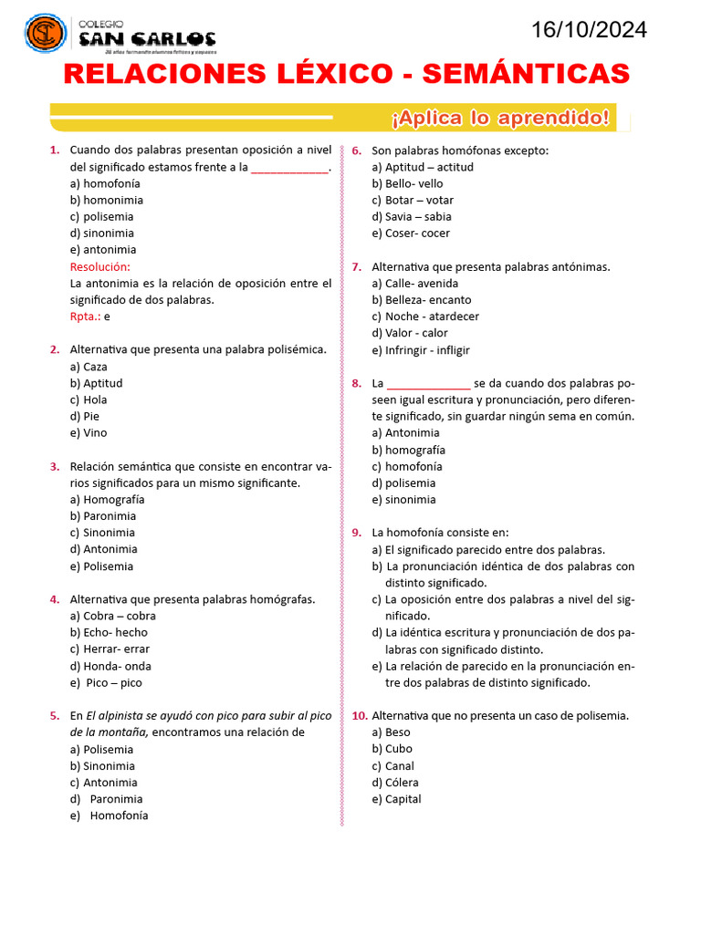 Pre - Relaciones Lexico Semánticas | PDF | Palabra | Lexicología
