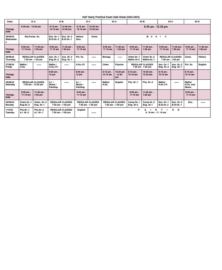 Date Sheet Pr.-1 | PDF
