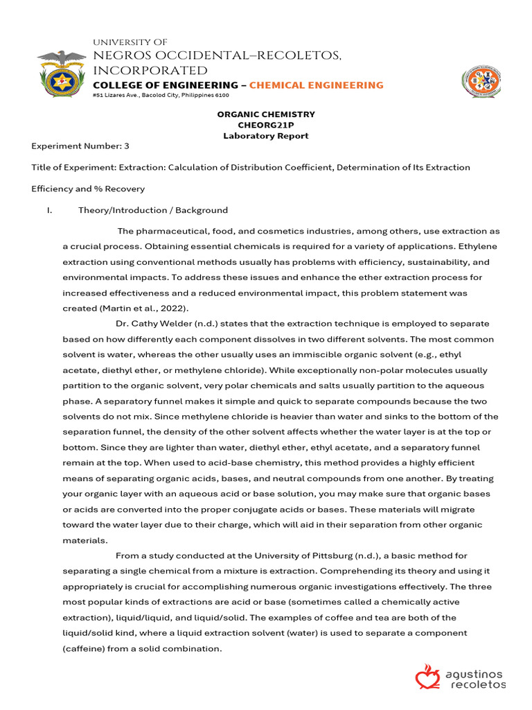 Organic Chemistry - Laboratory Report Exp#3 | PDF | Solvent | Chemistry