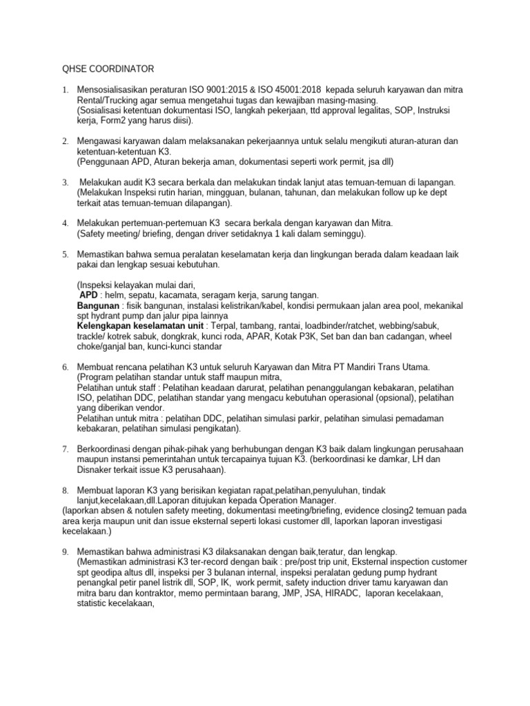 HSE Jobdesc (Alternative | PDF