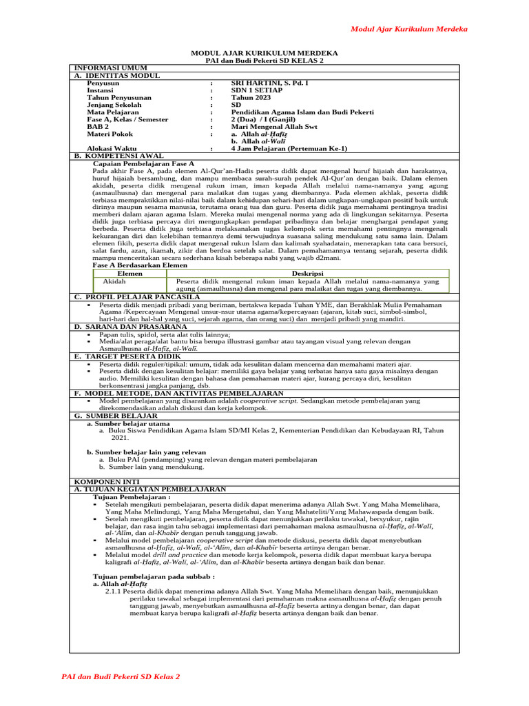 Modul Ajar PAI Kelas 2 - BAB 2 | PDF | Kesehatan Holistik | Sains & Matematika