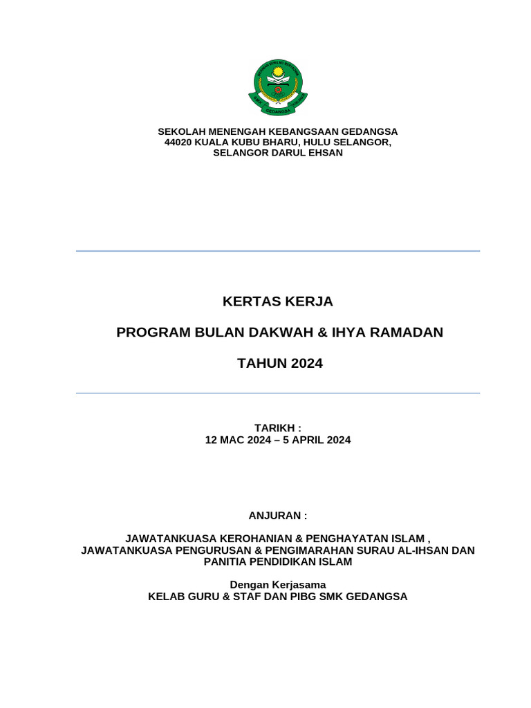 Kertas Kerja Program IHYA RAMADAN 2024 | PDF