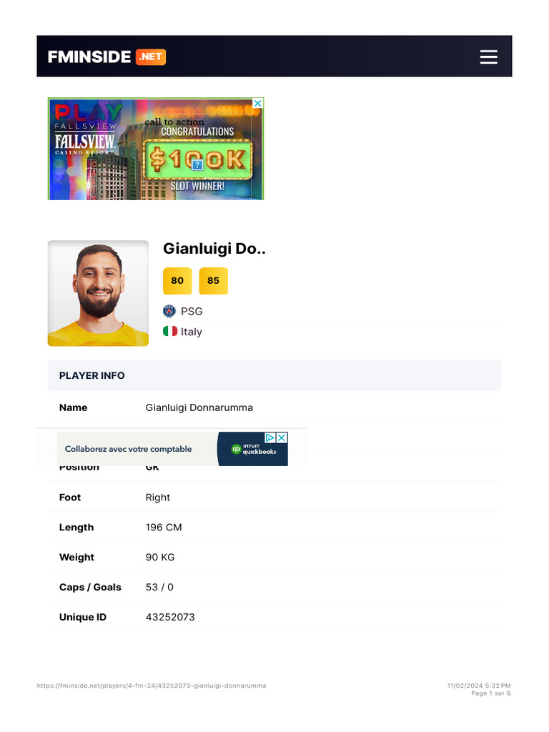 Gianluigi Donnarumma - Football Manager 2024 - FM24 - FM2024 | PDF | Team Sports | Sports