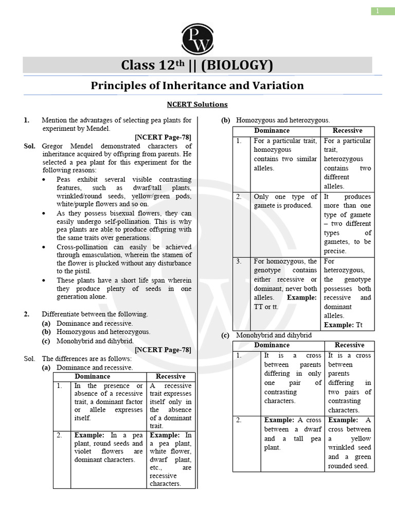 CBSE 12th Biology Principles of Inheritance and V | PDF | Dominance (Genetics) | Genetic Linkage