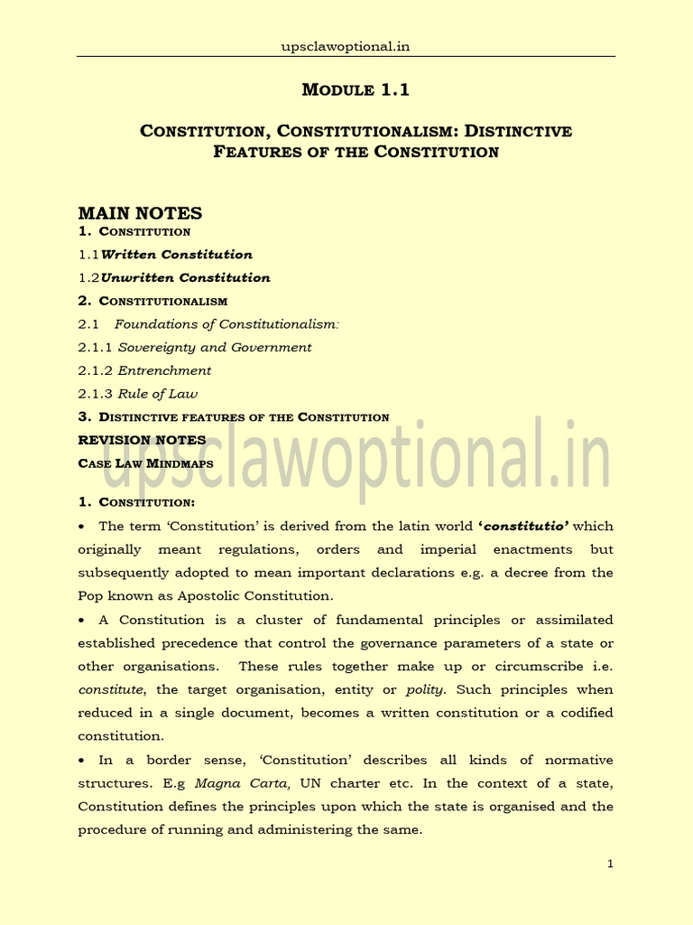 1 1 Constitution and Constitutionalism Distinctive Features of The ...